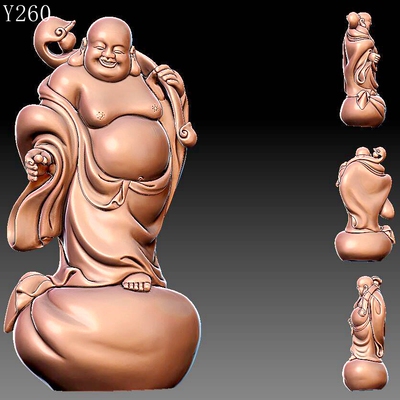 Y260笑佛宝珠站式弥勒雕刻图精雕图三维立体3dstl?圆雕图