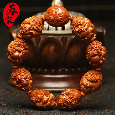 苏家橄榄核钟馗手工核雕手串