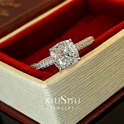 2克拉肥方满钻密镶925银戒指