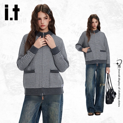 it:CHOCOOLATE条纹针织开衫外套女2025秋冬新款韩版时尚休闲毛衣