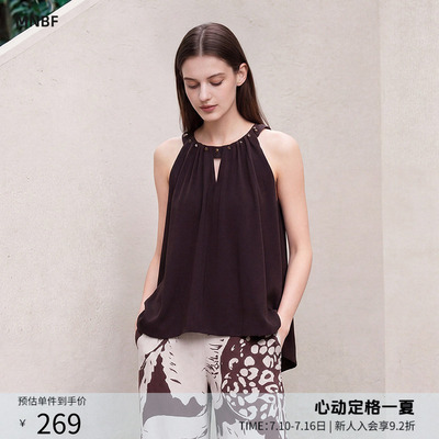 曼诺比菲商场同款夏季宽松无袖挂脖吊带梭织衫上衣SGAS124076