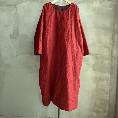 沉香布衣草堂套头袍长衣进口色织亚麻自制夹棉 连衣裙 C25w10250