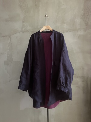 沉香布衣草堂双层亚麻自制中长衣 小立领开衫外套宽松Y25s01022