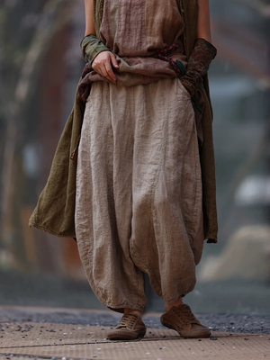 沉香布衣草堂衣路走来38671亚麻百搭松紧腰九分休闲裤Y25u04054