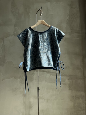 沉香布衣草堂自制老布蓝染系带短马甲花纹面料不同随发C25u09171