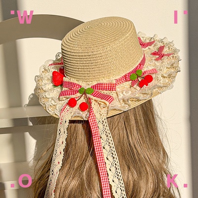 WIOK原创lolita田园草莓樱桃草帽