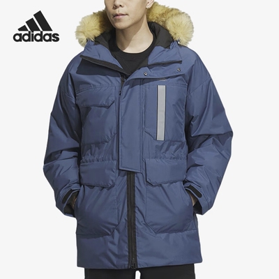 Adidas/阿迪达斯新款男士户外保暖连帽毛领羽绒服IS0367