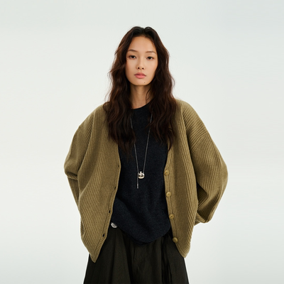 Happy Prescription 快乐药方100%羊毛坑条肌理感毛衣开衫