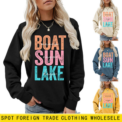 亚马逊独立站时尚boat sun lake waves秋冬时尚新款卫衣女百搭款