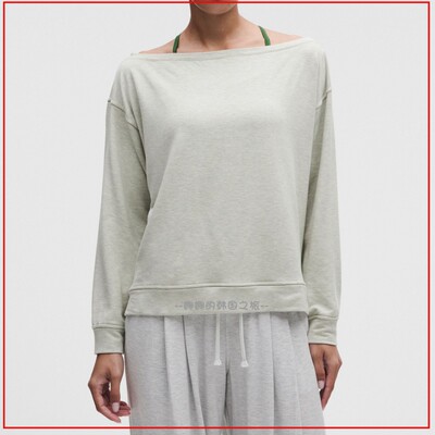 韩国代购lululemon BeCalm宽松纯色长袖T恤一字领套头卫衣LW3KGBS