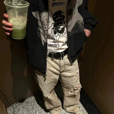 做旧泥染漫画贴布血渍条纹伐木