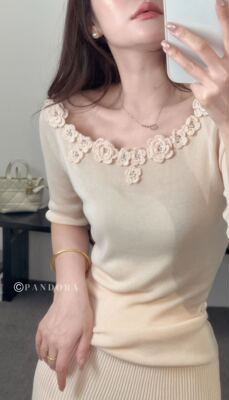 高端法式26春夏新款时尚圆领短袖针织衫女修身显瘦打底衫T恤上衣