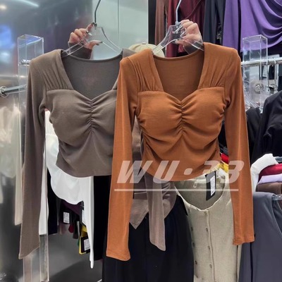 气质显瘦掐腰褶皱设计感打底衫