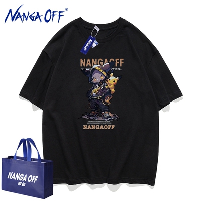NANGA OFF潮牌大码男装纯棉短袖T恤男款宽松胖子加肥加大重磅夏季