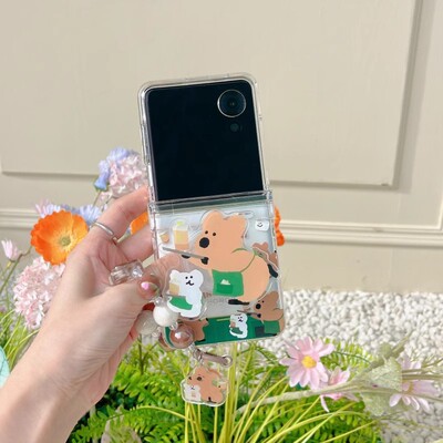 适用摩托罗拉motorazr60ulta手机壳ins韩国卡通柿子小熊Razr50防摔全包Razr6pro手链支架razr40ulta保护套