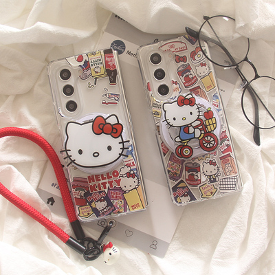 ins韩系卡通可爱零食KT猫适用三星zfold7手机壳折叠屏fold5手绳FOLD6磁吸支架W24防摔ZFold3个性W23保护套w22