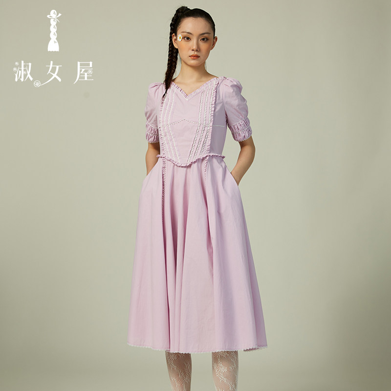 淑女屋官方2025夏日多巴胺跳舞的公主莉娜巴黎公主连衣裙纯棉