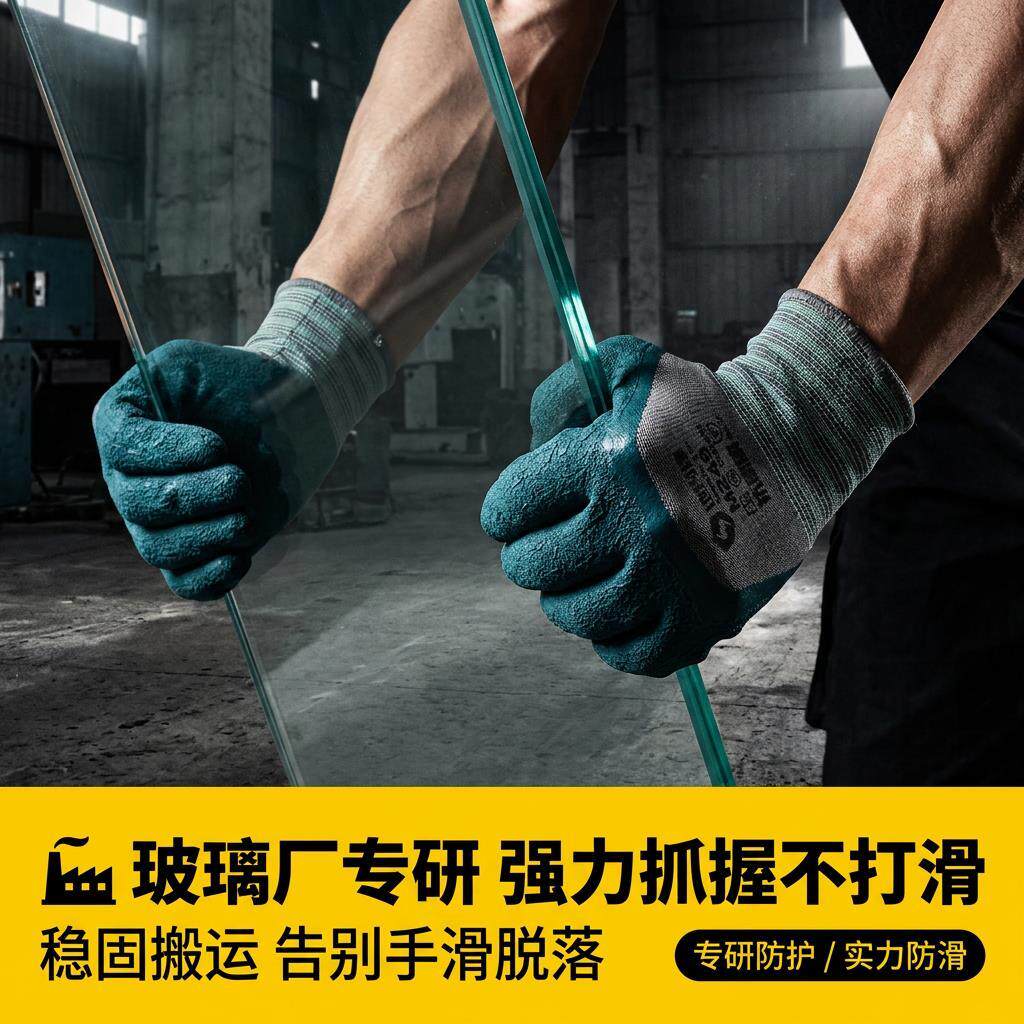 玻璃厂专用手套防割防刺防滑耐磨不烂工作防护不臭手透气耐用浸胶