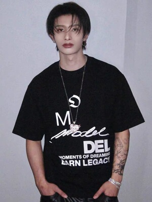 MOONWAV李大奔同款MODEL集合版VI设计弹幕印花短袖T恤benzo体恤男