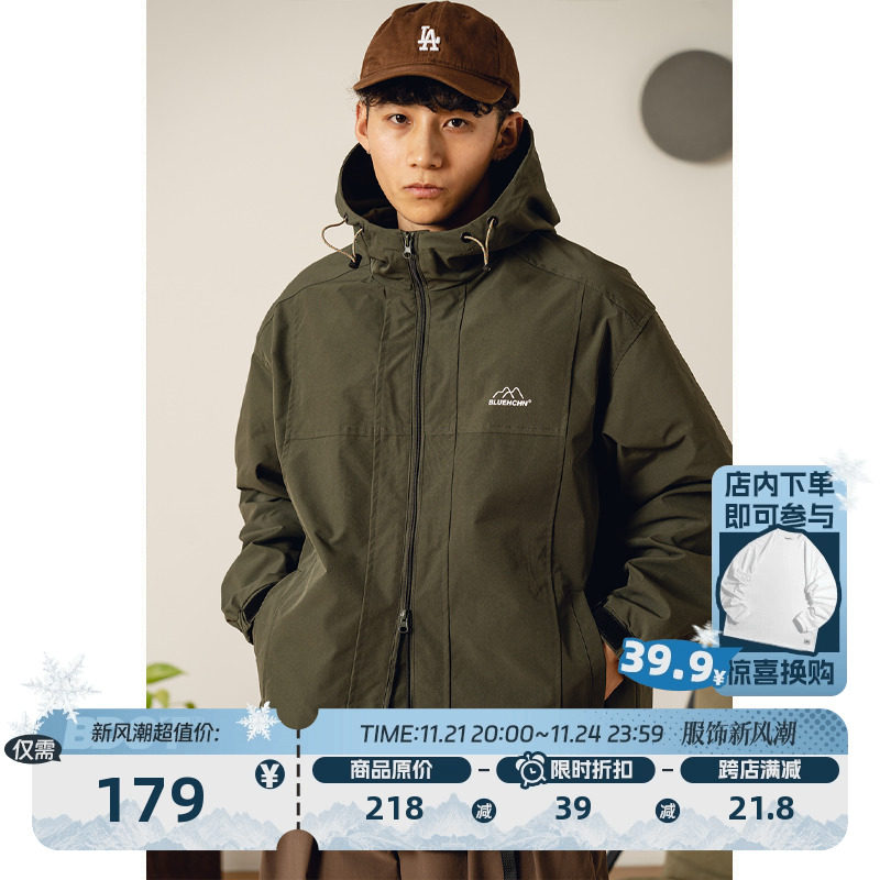 BDCT山系基础口袋连帽外套男秋季户外机能宽松休闲冲锋衣夹克_虎窝淘