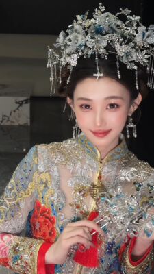 欧姿新品推荐蓝色系减龄新中式银色系大后区古风发饰婚礼跟妆0136