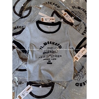 【柜子单】J54短袖T恤女圆领修身弹力打底衫夏季美式小衫短款上衣