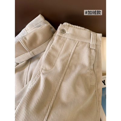 【suwei原】Q19加绒加厚灯芯绒九分裤女日系松紧腰雪尼尔气球裤冬