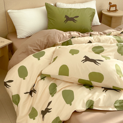 林里 原创设计全棉四件套纯棉卡通床单被套床笠森系三件套四季款