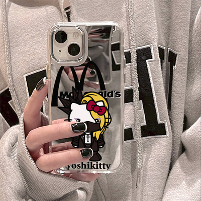 ins风可爱卡通yoshikitty16适用苹果15Promax手机壳14镜面iPhone13补妆镜12保护套KT防摔xs男女11个性x凯蒂猫