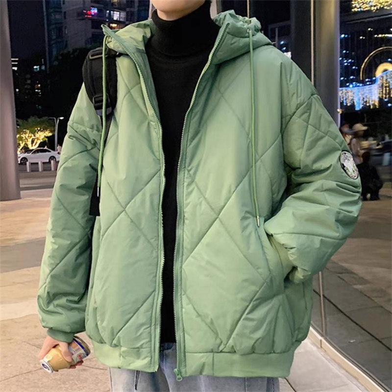 24C5A4秋冬季新款美式复古菱格冲锋棉衣情侣连帽百搭保暖棉服外套
