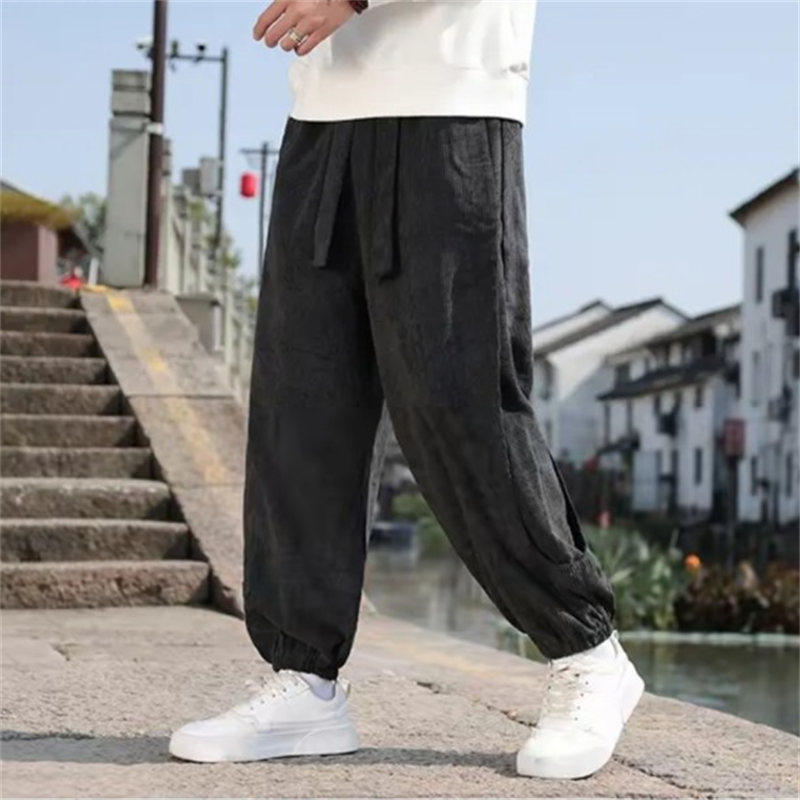 25A3A3中国风灯芯绒休闲裤新中式宽松大码束脚裤潮牌阔腿灯笼裤子