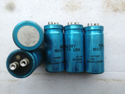 美国摩罗利MALLORY 透明蓝皮 75v 2600uf 螺丝脚发烧滤波电容