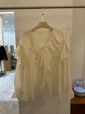 BPLAN甜美可爱风衬衫女荷叶边设计v领小众休闲