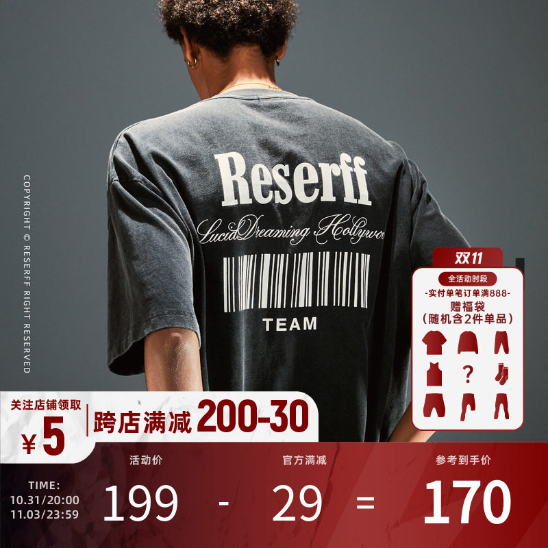 RESERFF CODE重磅复古印花短袖做旧纯棉宽松夏季高街情侣_虎窝淘