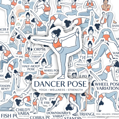 100张瑜伽体式贴纸常见瑜伽姿势练习居家简单动作指导贴画diy桌面