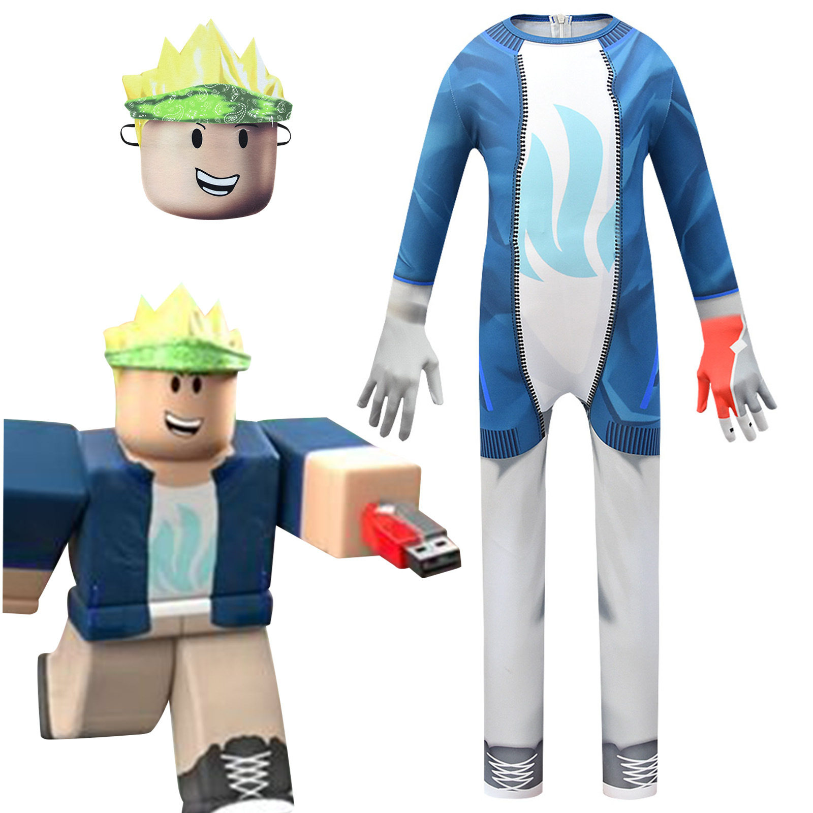 儿童COS演出服Pocket Devs-Roblox 万圣节cosplay面具表演服套装