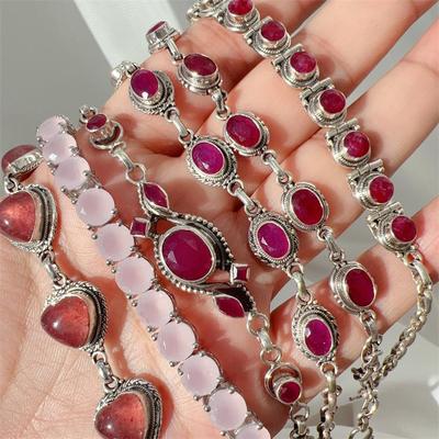 尼泊尔925纯银手工镶嵌手链