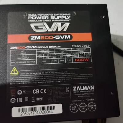 议价ZALMAN扎曼ZM600-GVM 600W半模组电源，