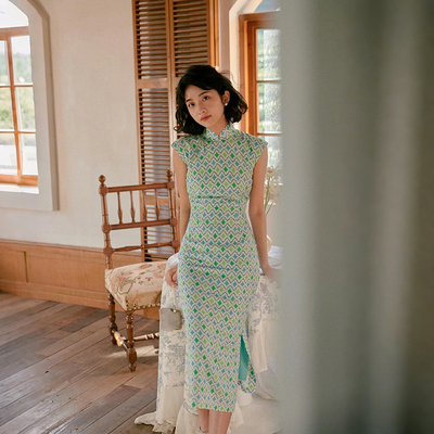 茉茉春夏新 小连袖有省侧拉链年轻款 复古日常港式棉绸旗袍 星梦