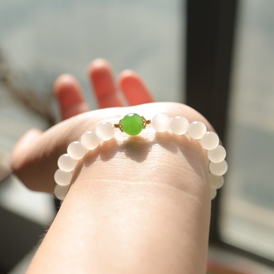 天然和田玉7mm冰白圆珠单圈精致百搭   货号16278