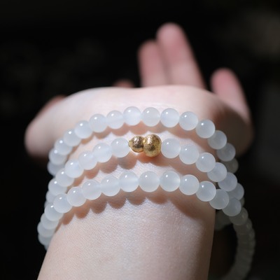 天然和田玉6mm冰白起萤光圆珠多圈精致百搭   货号16129