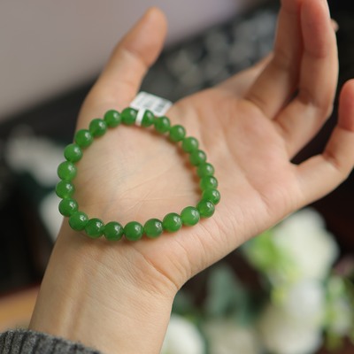 天然和田玉碧玉8mm圆珠单圈