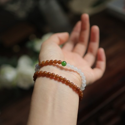 天然和田玉5mm双色圆珠双圈