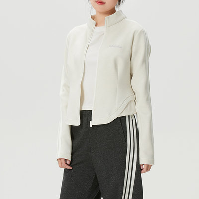 阿迪达斯白色针织外套女装2026春季新款运动服休闲立领夹克KX8910
