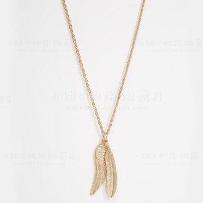 男士羽毛翅膀中长款金色项链