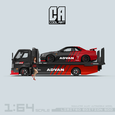 时光TM1:64 Advan GTR34 拖车套装 前后开盖 仿真合金汽车模型