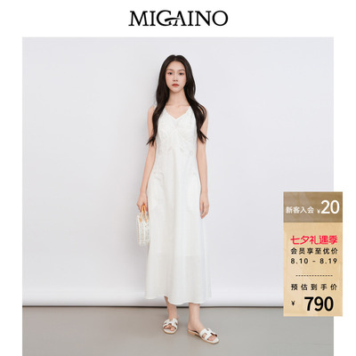 Migaino曼娅奴女装2026夏新款设计感绣花镂空无袖连衣裙MQ22DE033