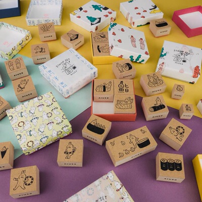 日本aiueo木质印章搞怪寿司兔子