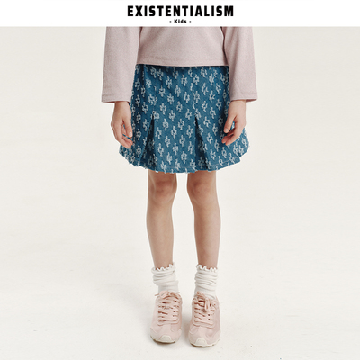 EXISTENTIALISMkids26ss新款女童复古半身裙百褶勾花肌理牛仔裙