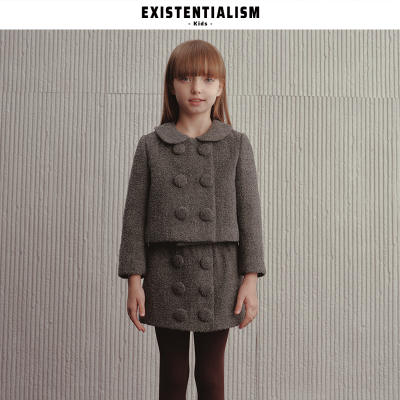 EXISTENTIALISMKids25新款童装复古法式外套+短裙绒毛大纽扣套装